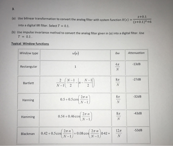 Solved A Use Bilinear Transformation To Convert The Analog