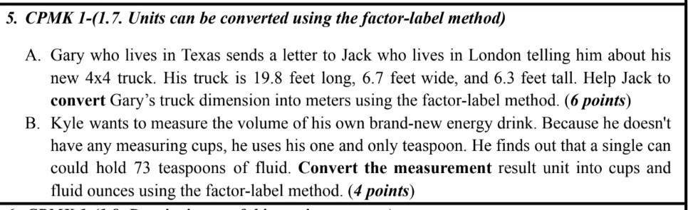 Solved CPMK 1-(1.7. Units can be converted using the | Chegg.com