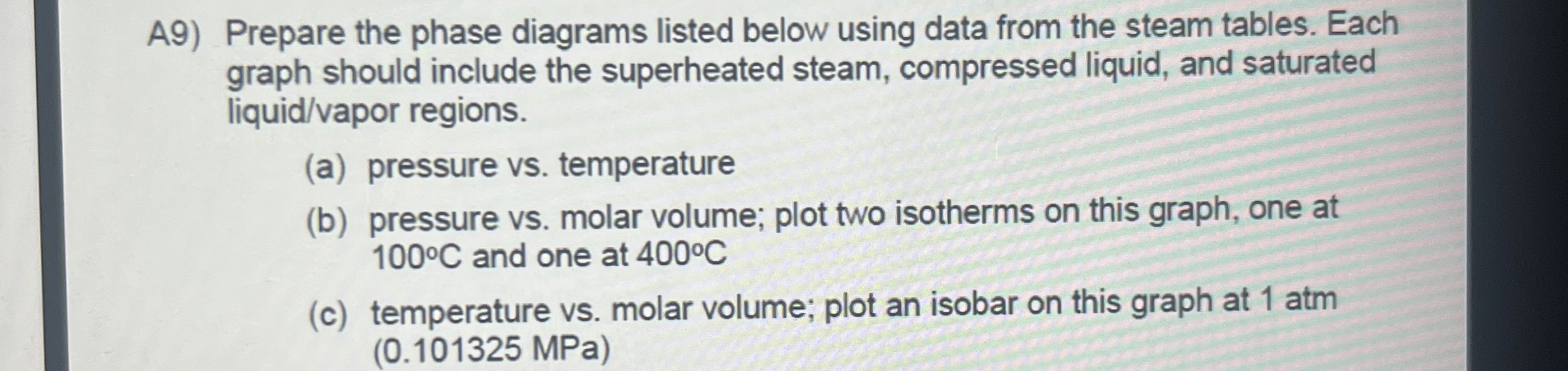 Solved A9) ﻿Prepare the phase diagrams listed below In EXCEL | Chegg.com
