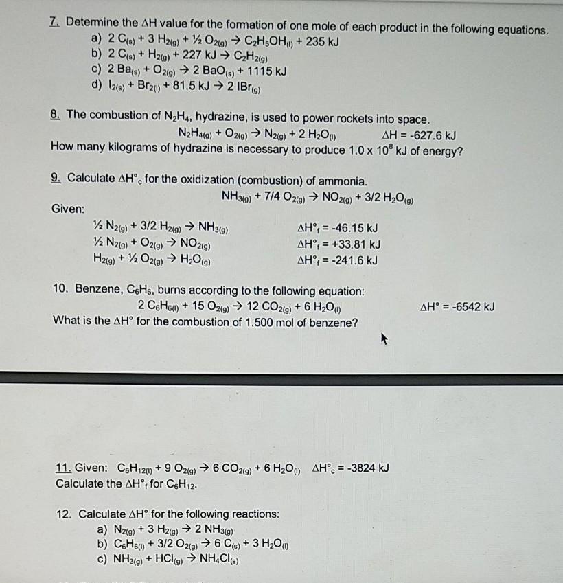 Solved SCH4U - Standard Enthalpy of Formation/Combustion | Chegg.com