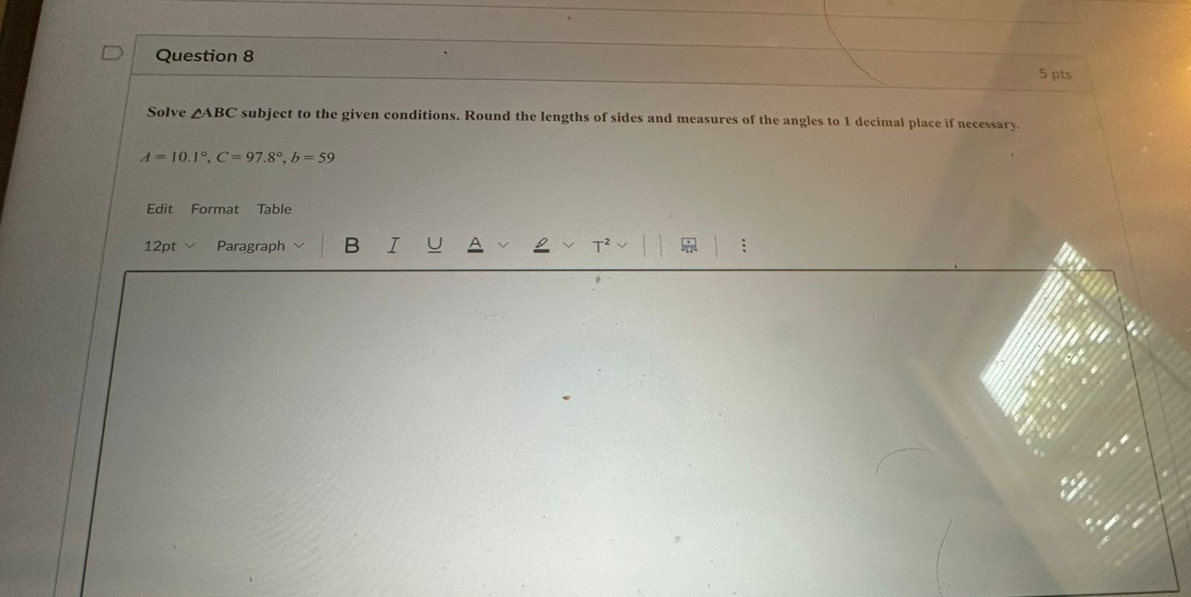 Solved Question 85 ﻿ptsSolve ??ABC ﻿subject to the given | Chegg.com