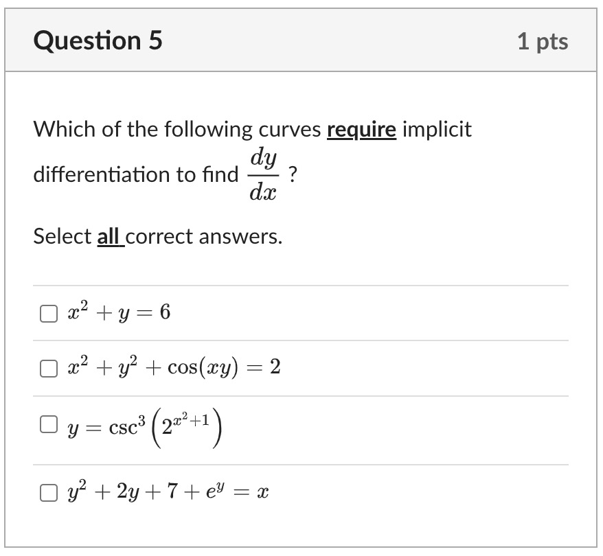 Solved Which of the following curves require | Chegg.com