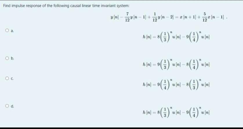 Solved Find impulse response of the following causal linear | Chegg.com