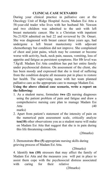 Solved CLINICAL CASE SCENARIO During your clinical practice | Chegg.com