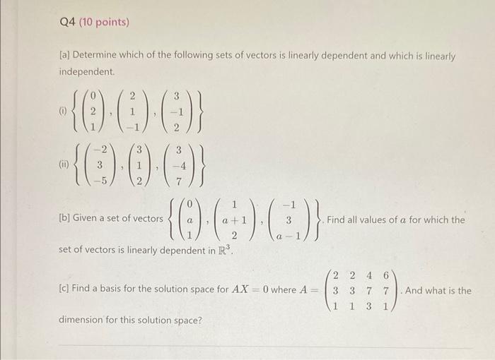 Solved [a] Determine which of the following sets of vectors | Chegg.com