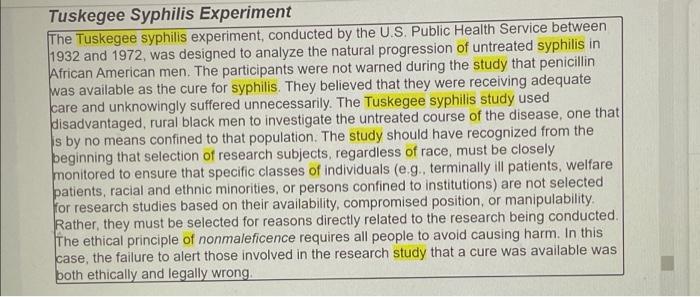Solved Summarize the background of the Tuskegee Study of | Chegg.com