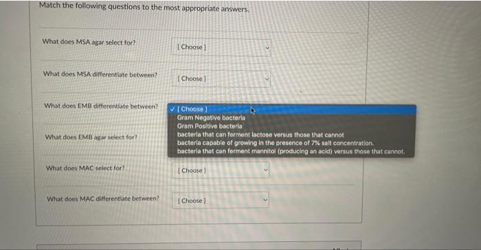 Solved Match the following questions to the most appropriate | Chegg.com