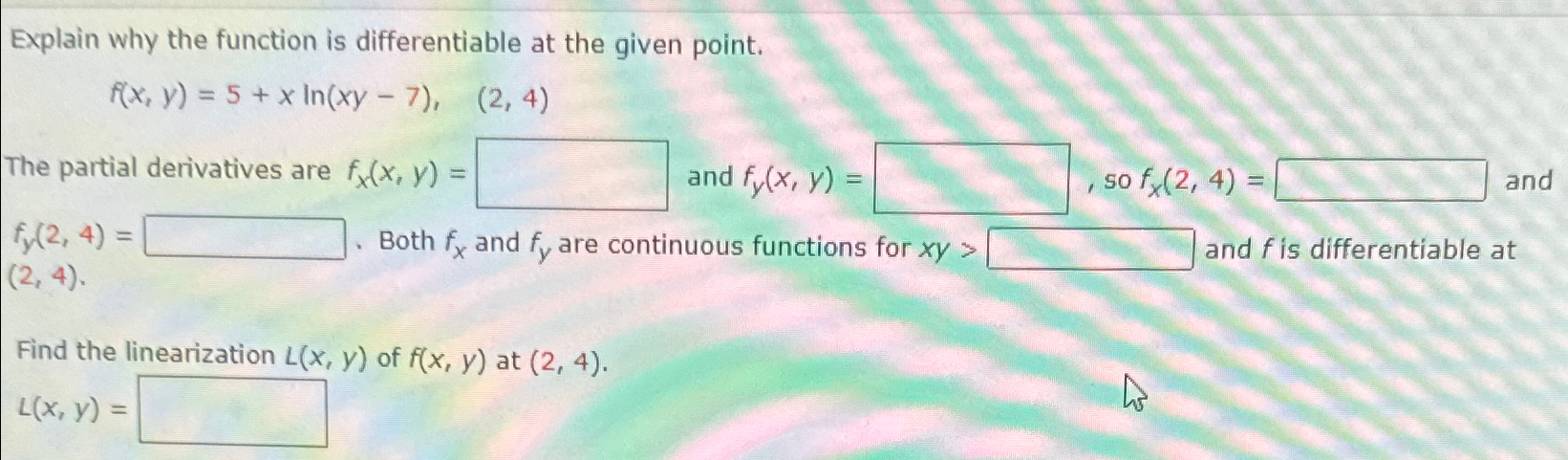 Solved Explain why the function is differentiable at the | Chegg.com