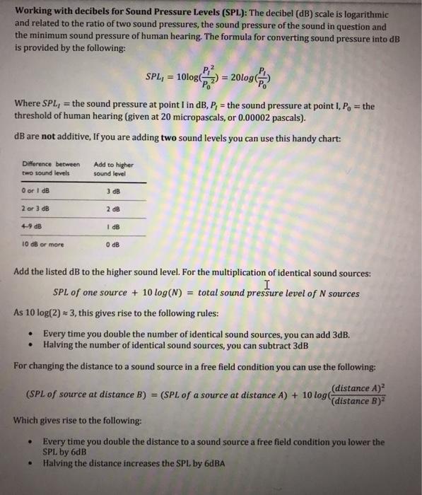 Solved Working with decibels for Sound Pressure Levels | Chegg.com