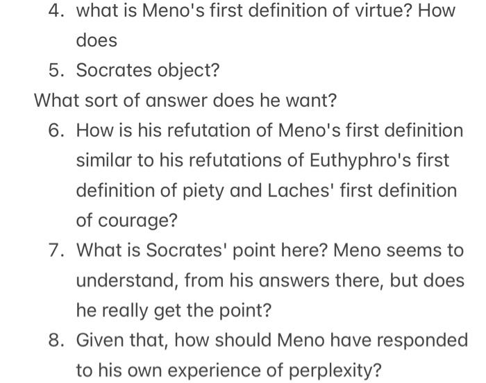 4. what is Meno's first definition of virtue? How | Chegg.com