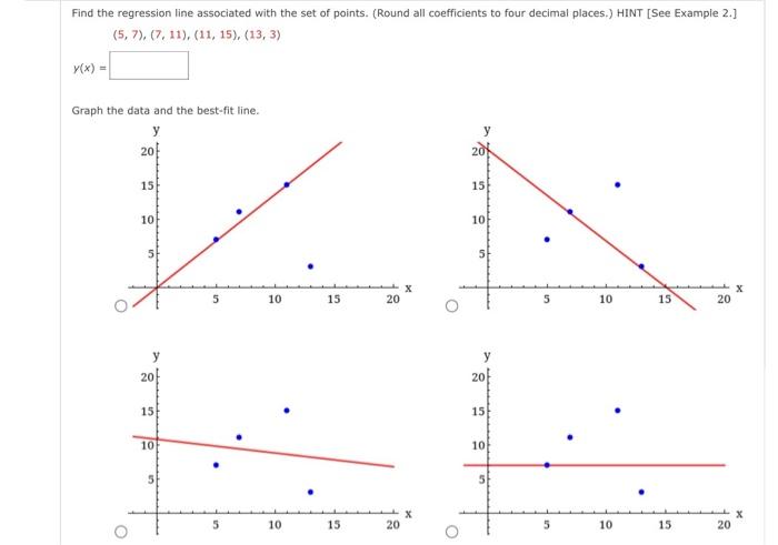 Solved Find the regression line associated with the set of | Chegg.com