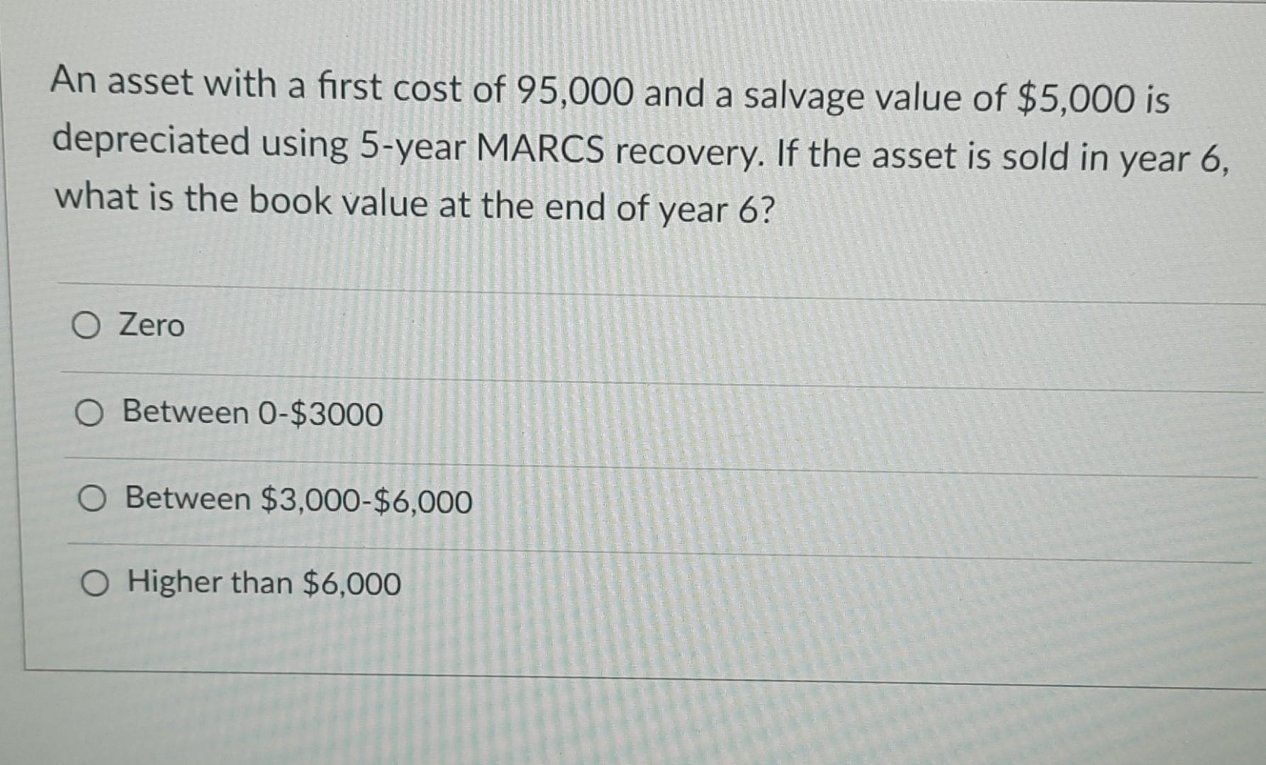 Solved An asset with a first cost of 95,000 and a salvage | Chegg.com