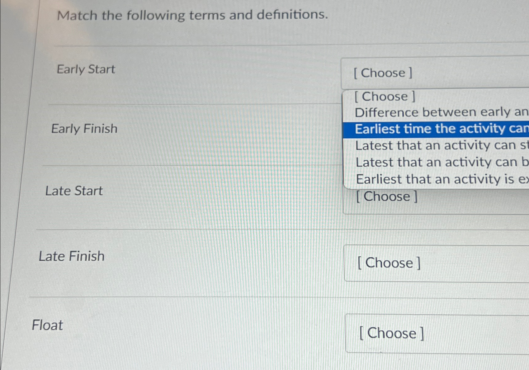 Solved Match the following terms and definitions.Early | Chegg.com