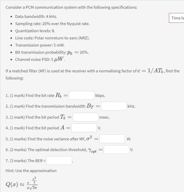 Solved Consider a PCM communication system with the | Chegg.com