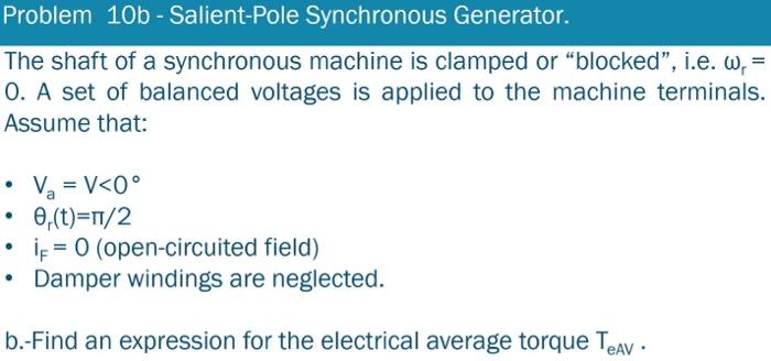 Solved Problem 10b - Salient-Pole Synchronous Generator. The | Chegg.com
