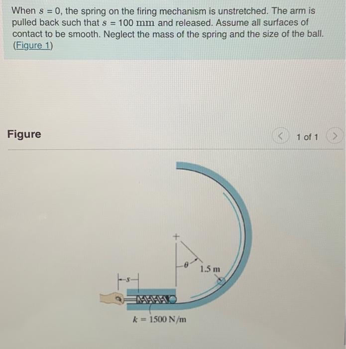 Solved When s=0, the spring on the firing mechanism is | Chegg.com