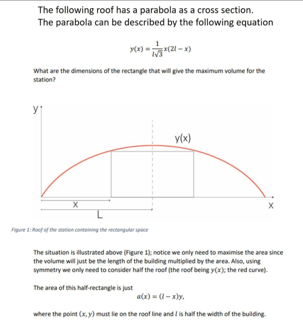 Solved The following roof has a parabola as a cross section. | Chegg.com