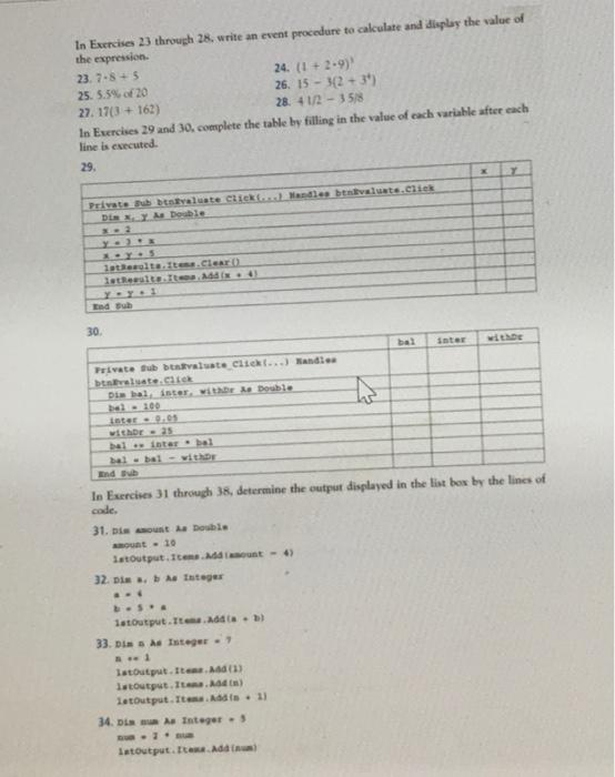 In Exrcises 23 through 28 , write an event procedure | Chegg.com