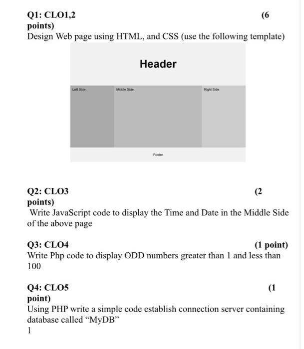 Solved Q1: CLO1,2 points) Design Web page using HTML, and | Chegg.com