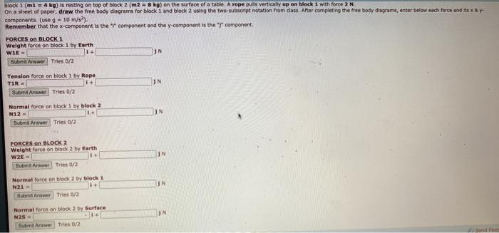 Solved Block 1 (m1 = 4 kg) is resting on top of block 2 | Chegg.com