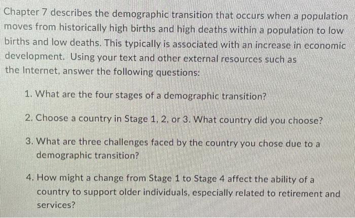 Solved Chapter 7 describes the demographic transition that | Chegg.com