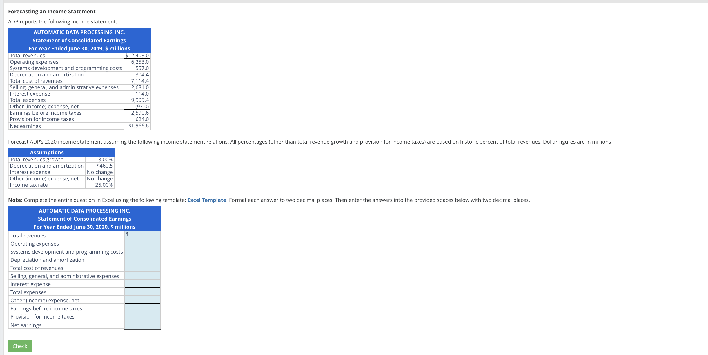 Solved Forecasting an Income StatementADP reports the | Chegg.com