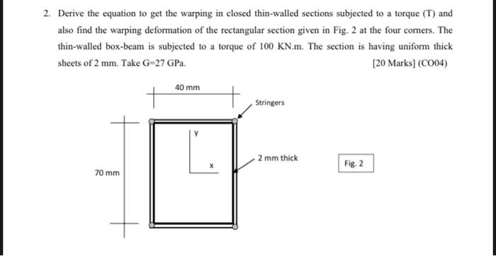Solved 2. Derive the equation to get the warping in closed | Chegg.com