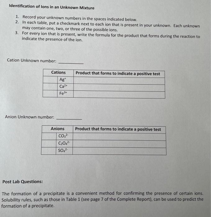 Solved Unknown # 5 Test for Cations Observation 1. 2 mL of | Chegg.com