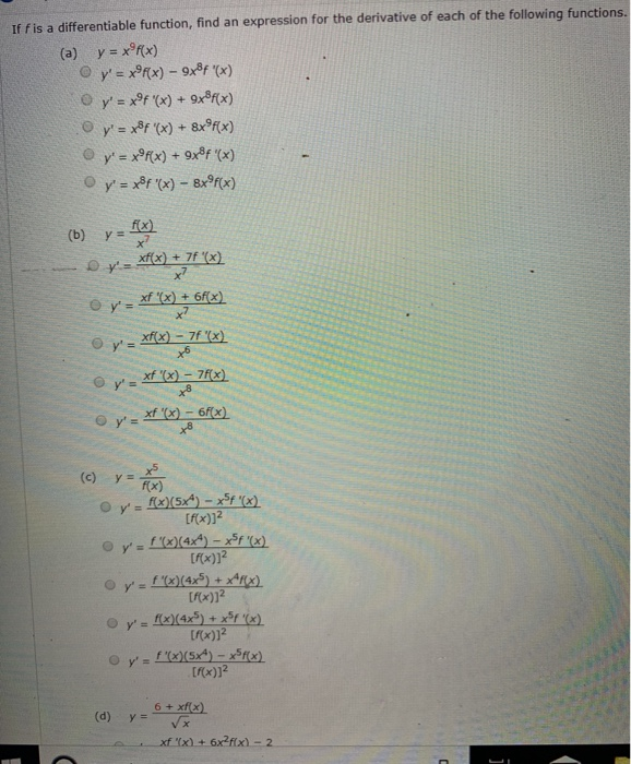 Solved If f is a differentiable function, find an expression | Chegg.com