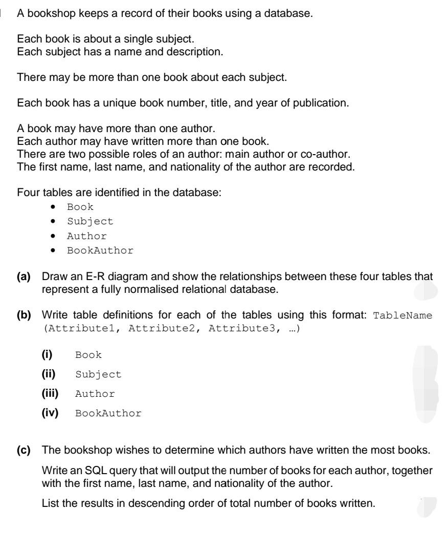 A bookshop keeps a record of their books using a | Chegg.com