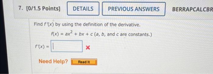 Solved Find f′(x) by using the definition of the derivative. | Chegg.com