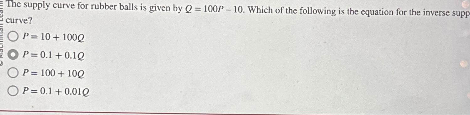 Solved The supply curve for rubber balls is given by | Chegg.com
