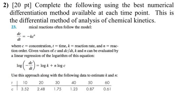 Solved 2) [20 pt] Complete the following using the best | Chegg.com