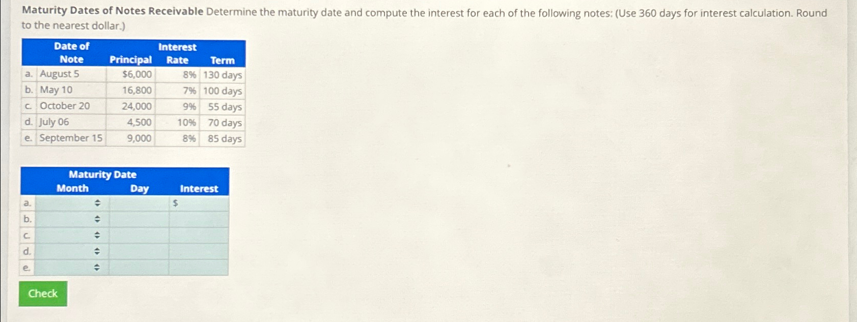 Solved Maturity Dates of Notes Receivable Determine the | Chegg.com