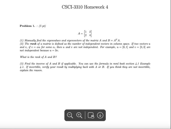 Solved Problem 1. (5 pt) CSCI-3310 Homework 4 2 A 4 = 1212 | Chegg.com