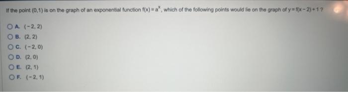 Solved If the point (0,1) is on the graph of an exponential | Chegg.com