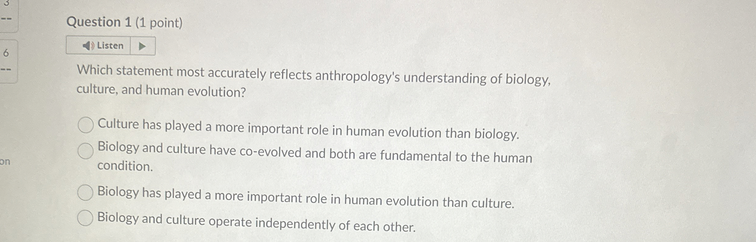 Solved Question 1 (1 ﻿point)ListenWhich statement most | Chegg.com