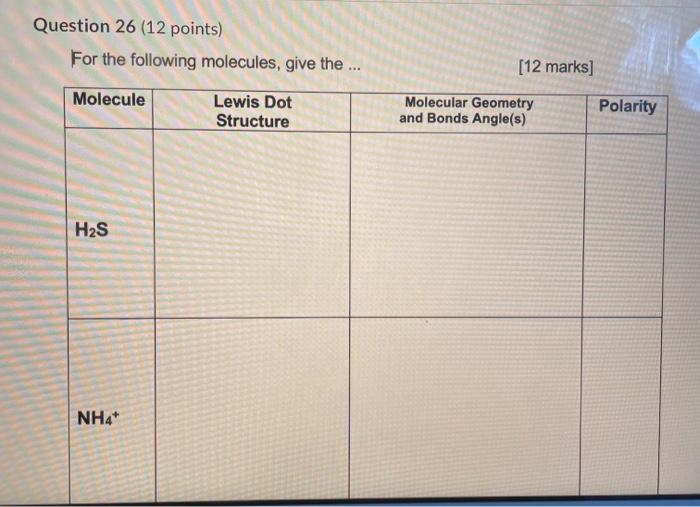 Solved For the following molecules, give the ... [12 | Chegg.com