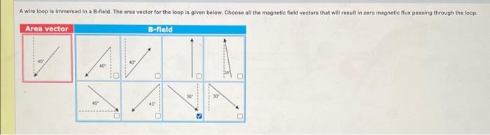 Solved A wire loop is immersed in a B-feld. The area vector | Chegg.com