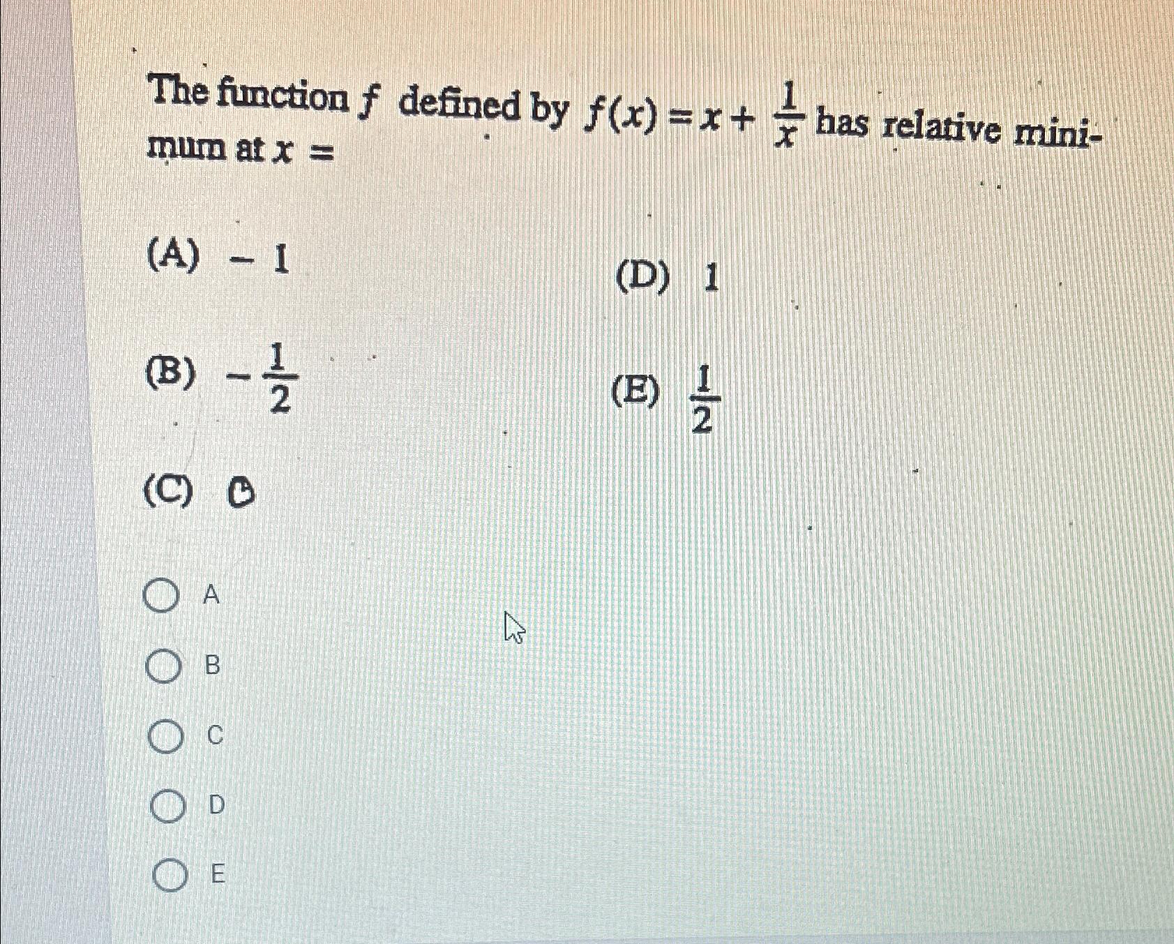 Solved The function f ﻿defined by f(x)=x+1x ﻿has relative | Chegg.com
