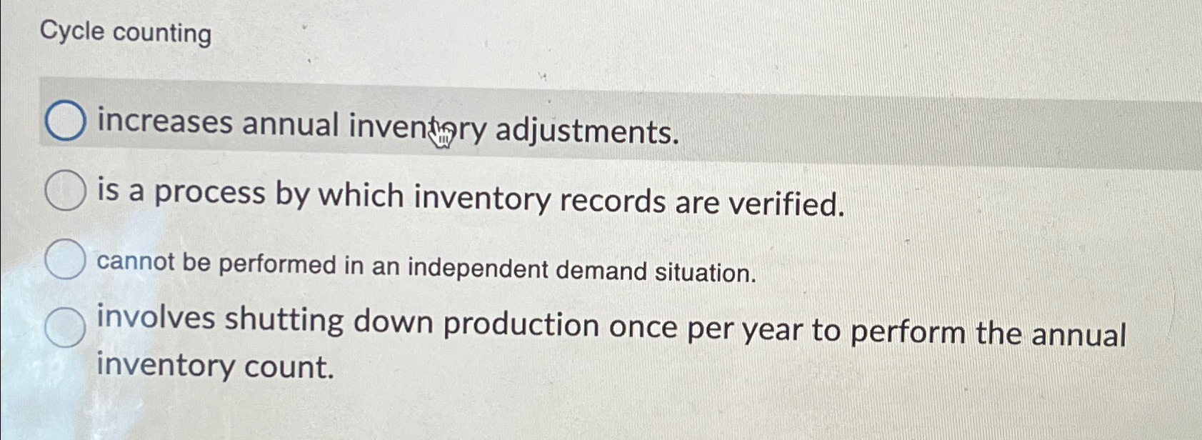 Solved Cycle countingincreases annual inventhry | Chegg.com