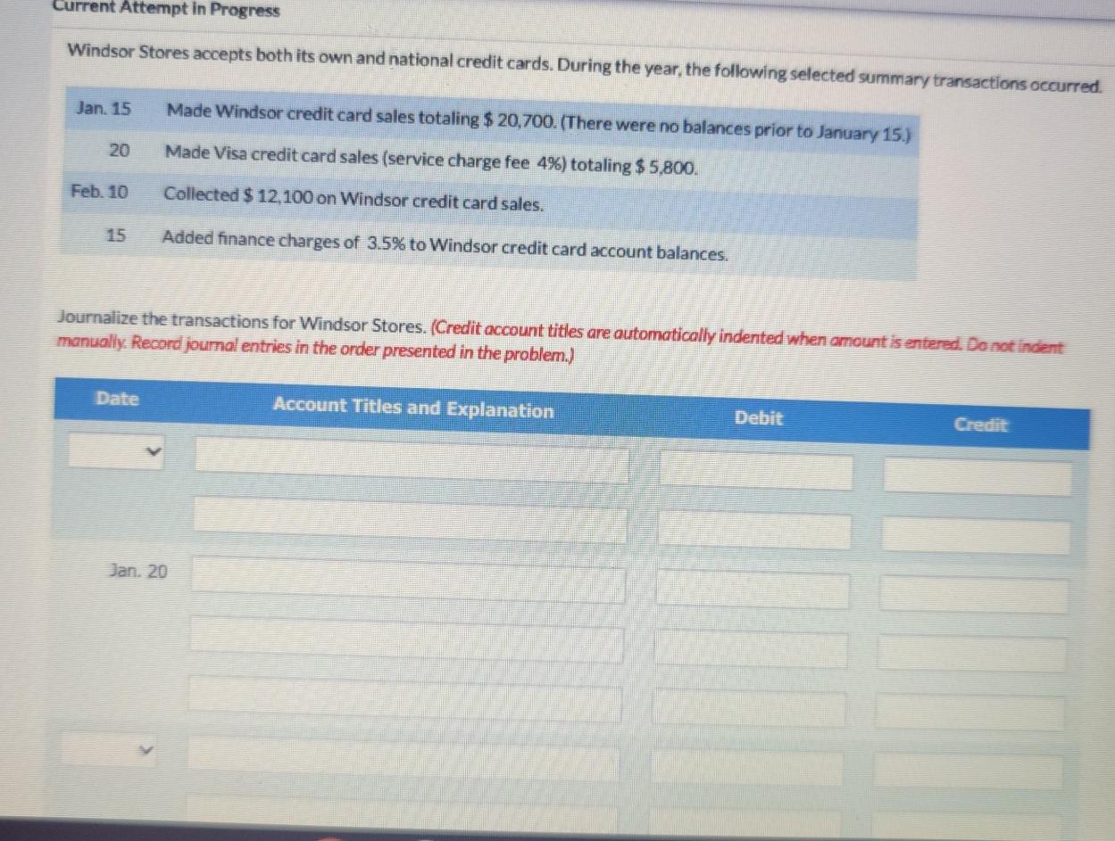 Solved Current Attempt in Progress Windsor Stores accepts | Chegg.com