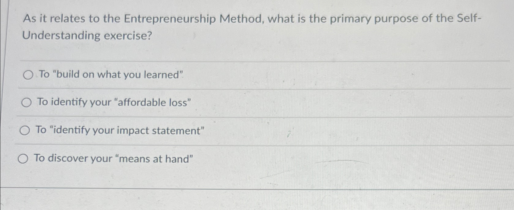 Solved As it relates to the Entrepreneurship Method, what is | Chegg.com