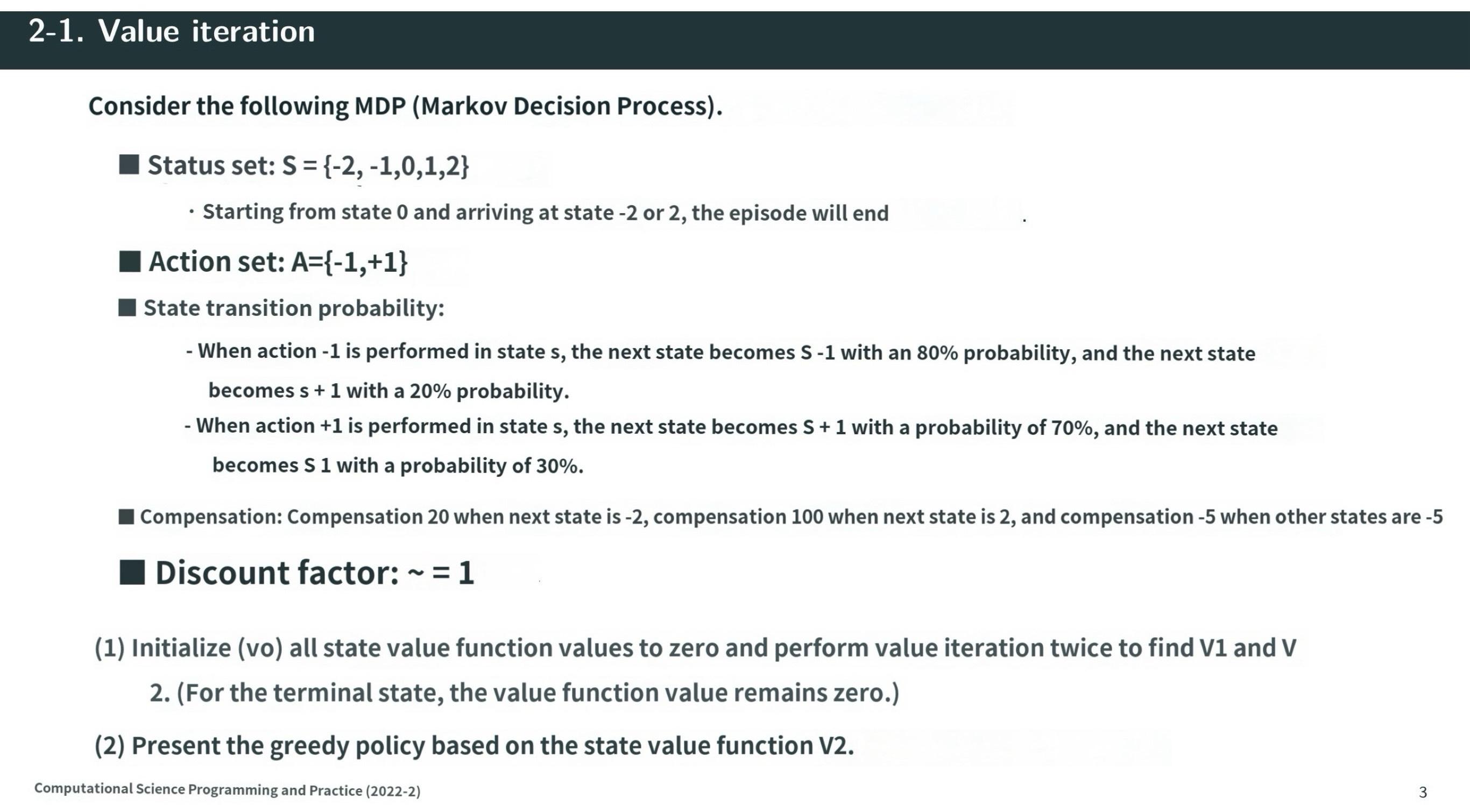 Solved 2-1. ﻿Value iterationConsider the following MDP | Chegg.com