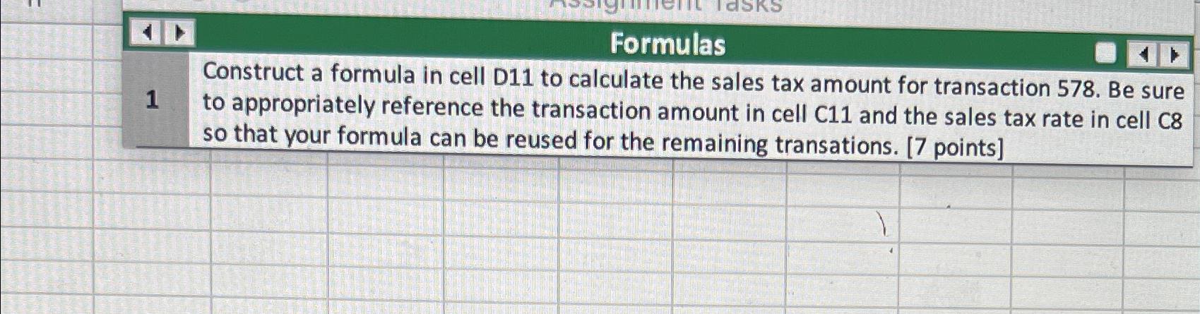 Solved FormulasConstruct a formula in cell D11 ﻿to calculate | Chegg.com
