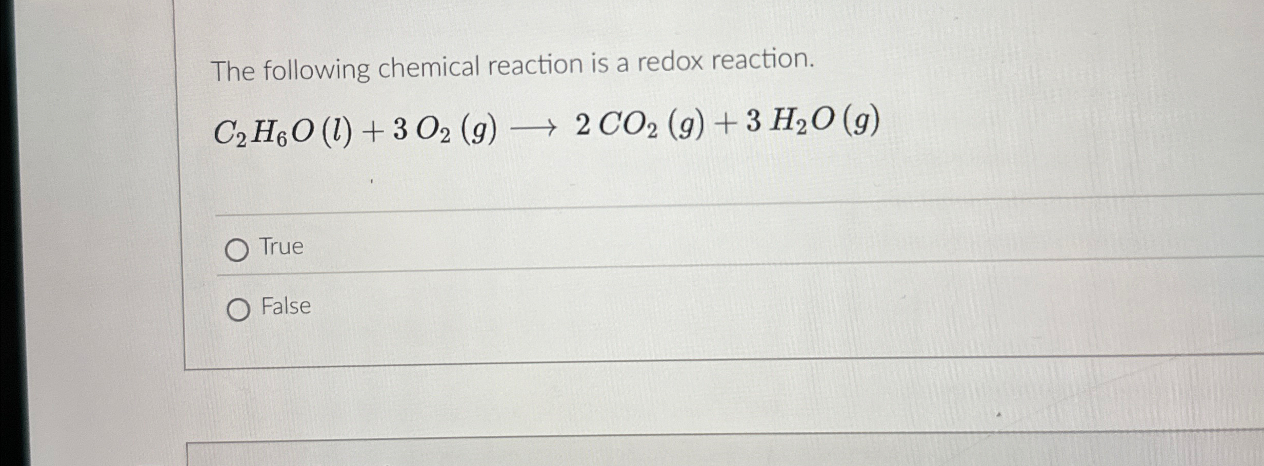 Solved The following chemical reaction is a redox | Chegg.com