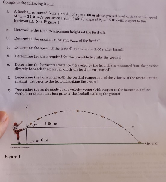 Solved Complete the following items: 1. A football is punted | Chegg.com