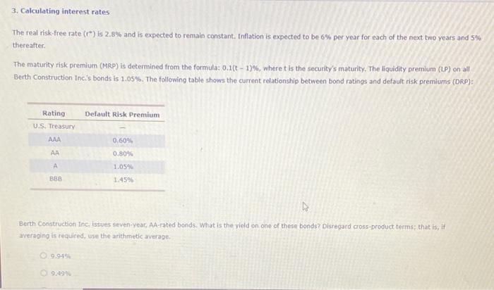 Solved 3. Calculating interest rates The real risk-free rate | Chegg.com