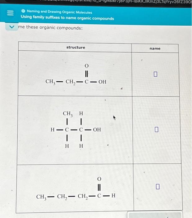 Naming and Drawing Organic Molecules Using family | Chegg.com