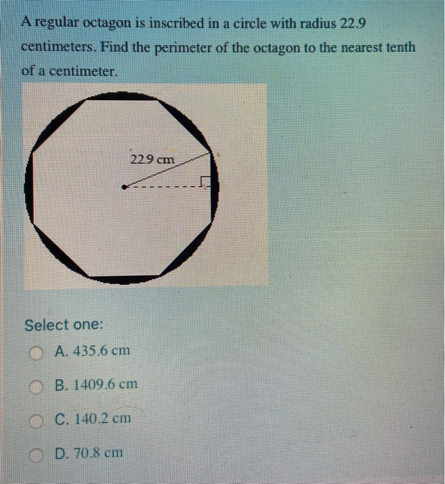 Solved A regular octagon is inscribed in a circle with | Chegg.com